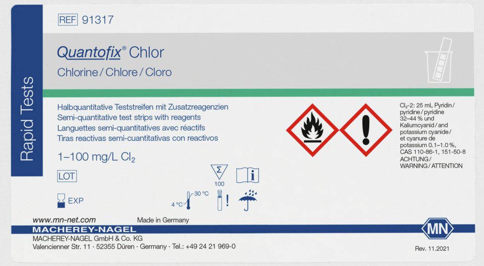 QUANTOFIX Chlor 0-100 mg/g, 100 Teststäbchen/Dose mit Reagenzien #913 ...